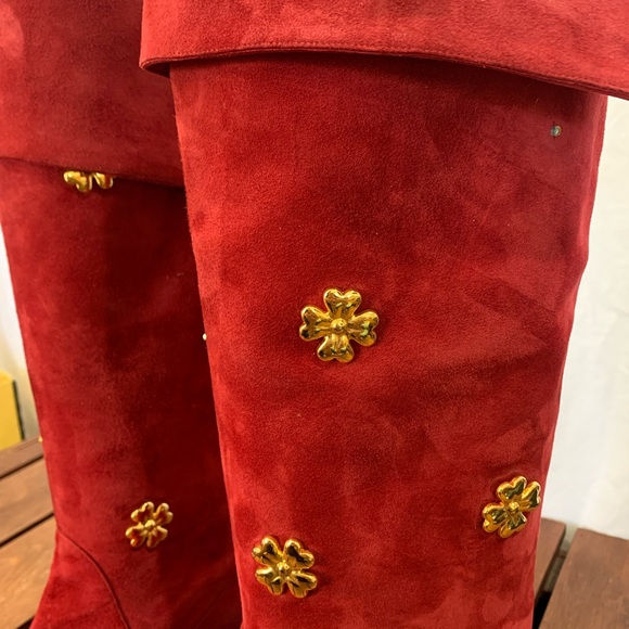 Escada | Shoes | Escada Studded Flowers Red Suede Leather Boots | Poshmark